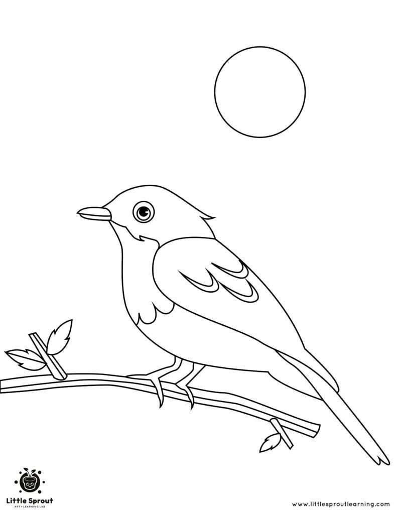 Bird Sitting On A Branch Coloring Page | Little Sprout