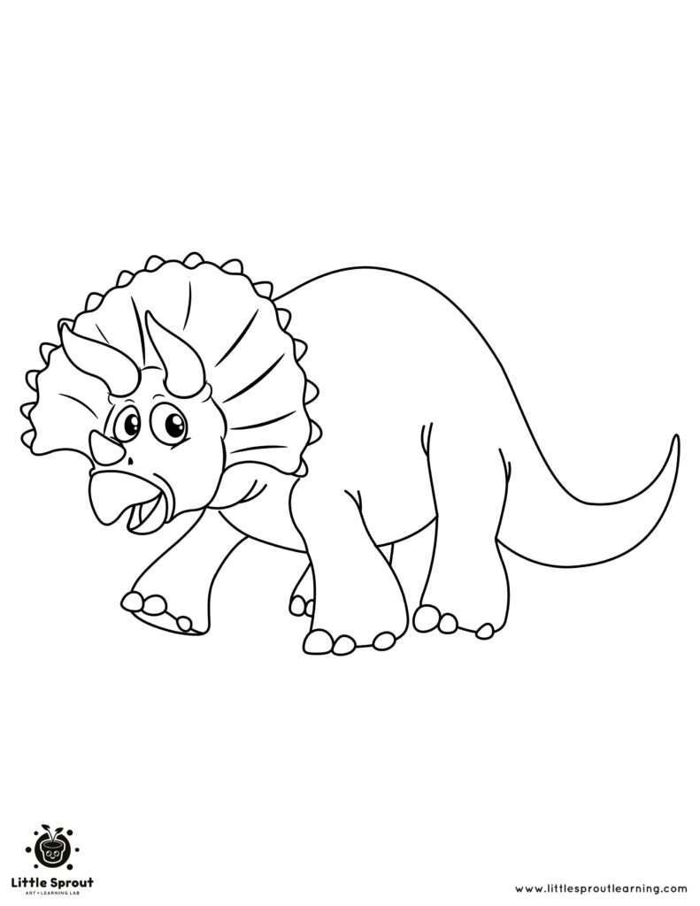 Smiling Triceratops Dinosaur Coloring Page | Little Sprout