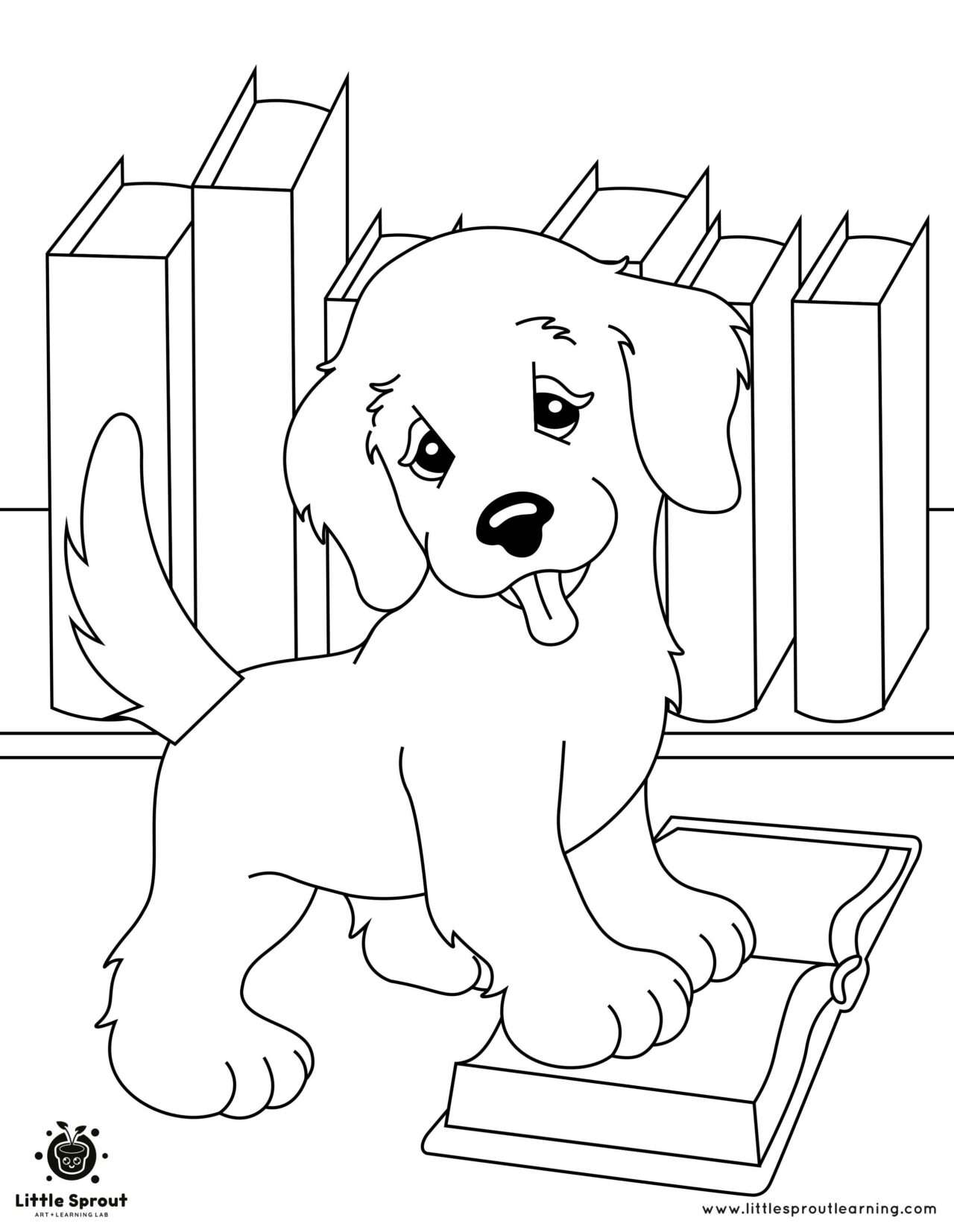 Learning To Read Puppy Coloring Page | Little Sprout Art