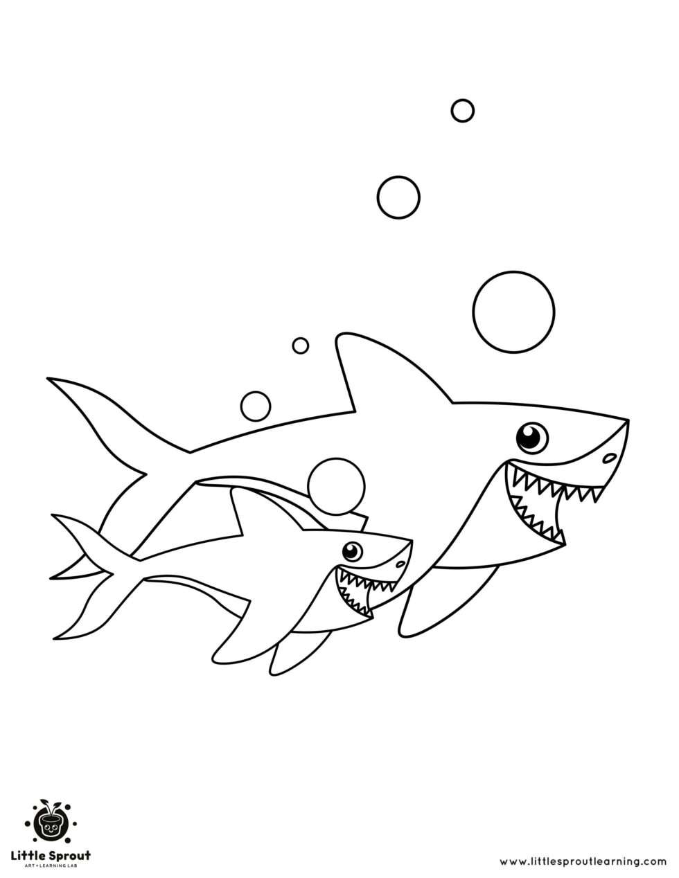 Mommy And Baby Shark Coloring Page - Little Sprout Art