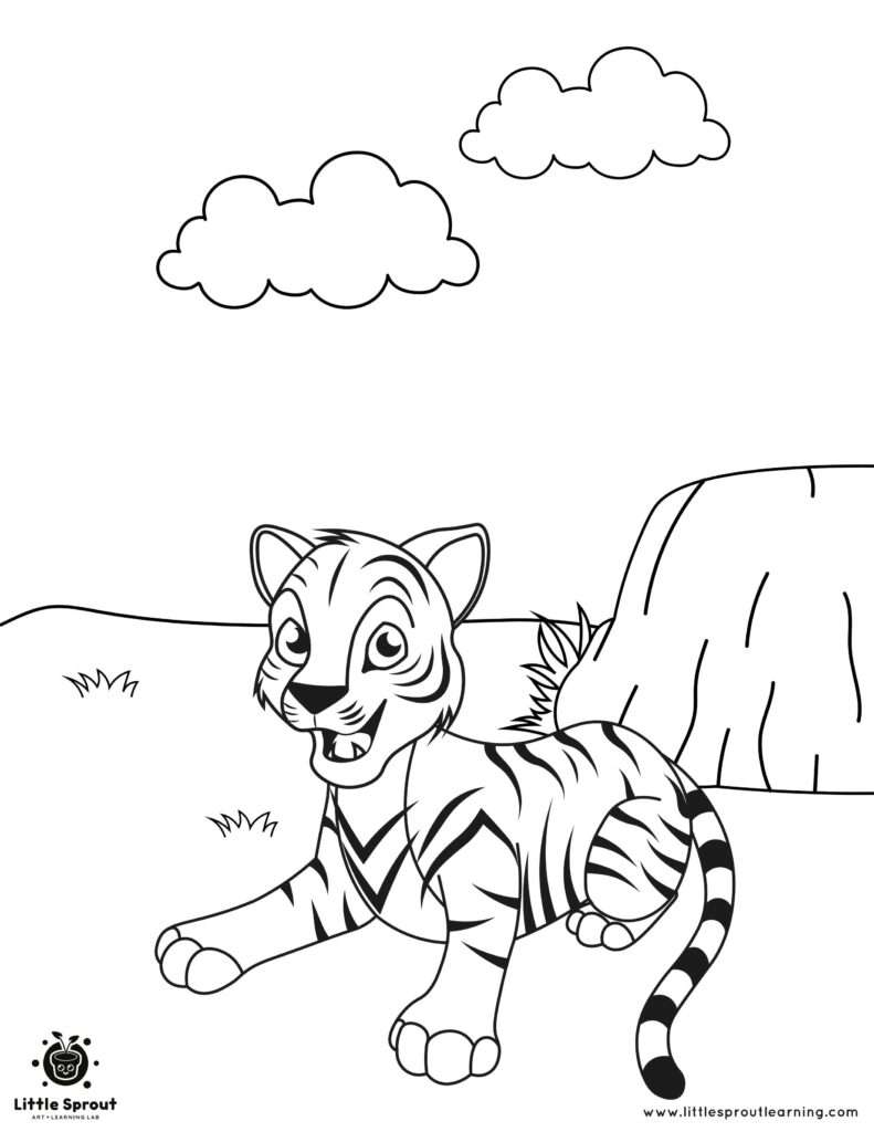 Happy Cub Baby Tiger Coloring Page - Little Sprout Art