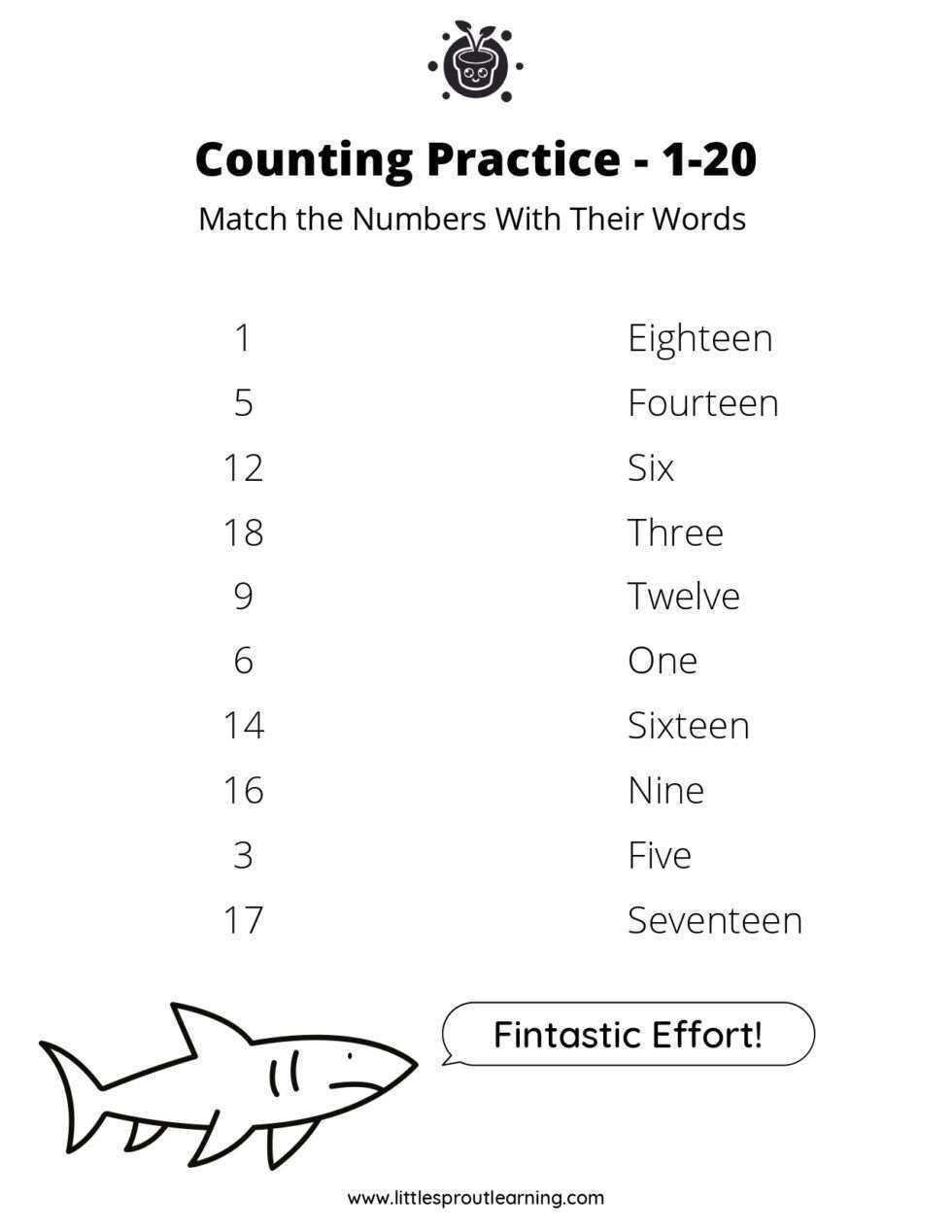 Match The Number To The Word | Little Sprout Art