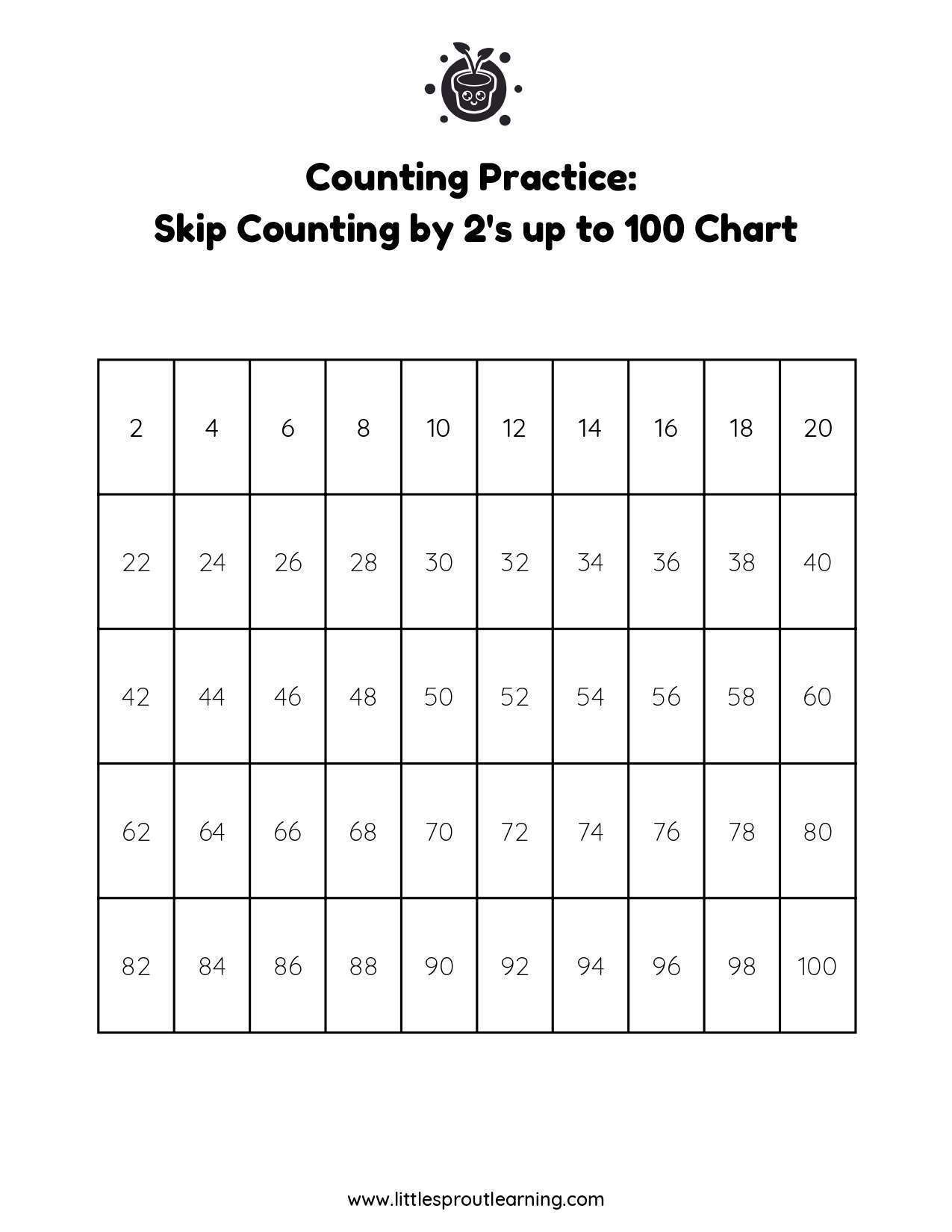 Skip Counting By 2 Up To 100 Full Chart I Little Sprout Art Skip Counting By 2 Up To 100 Full Chart I Little Sprout Art