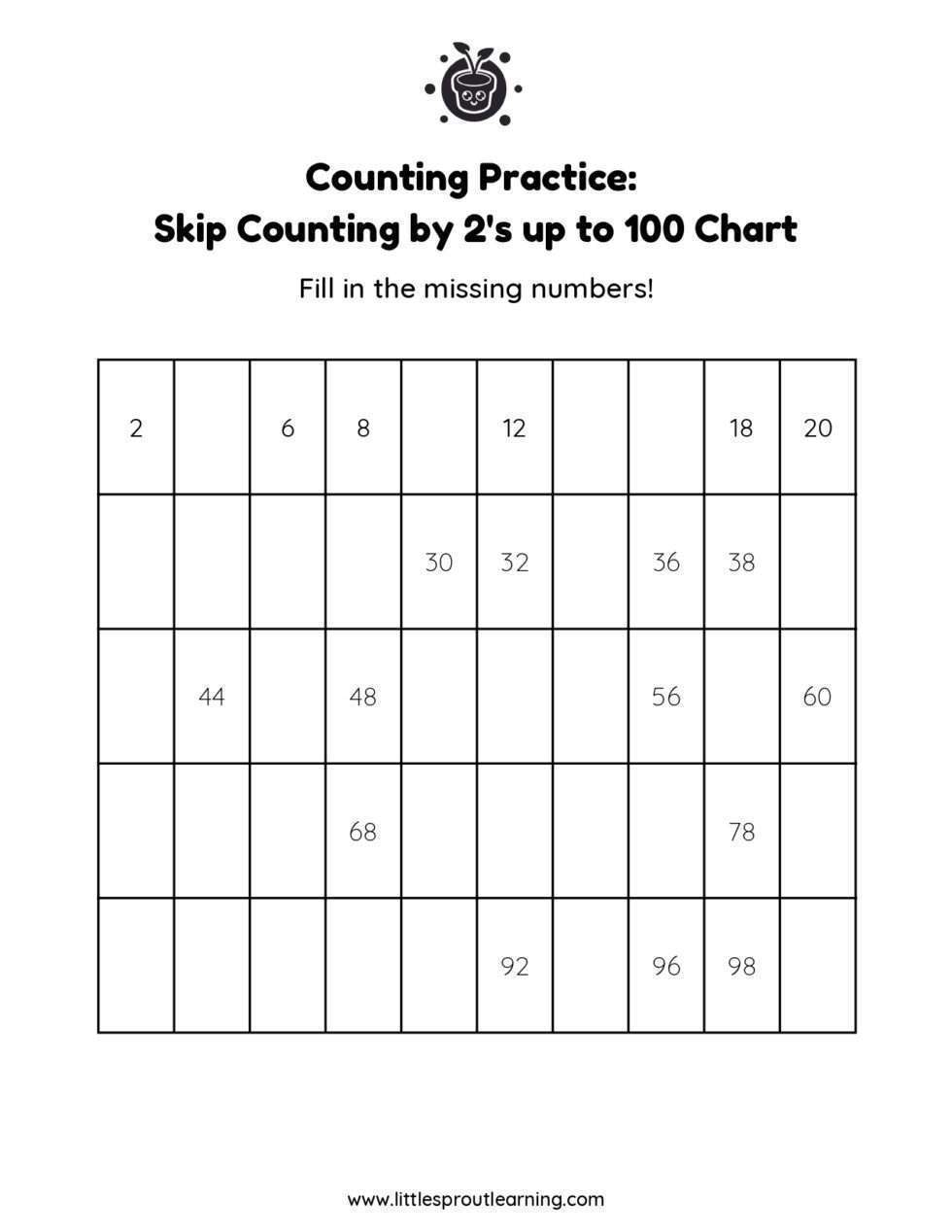Grade 1 Counting Practice Worksheet: Skip Counting by 5 Full Chart ...