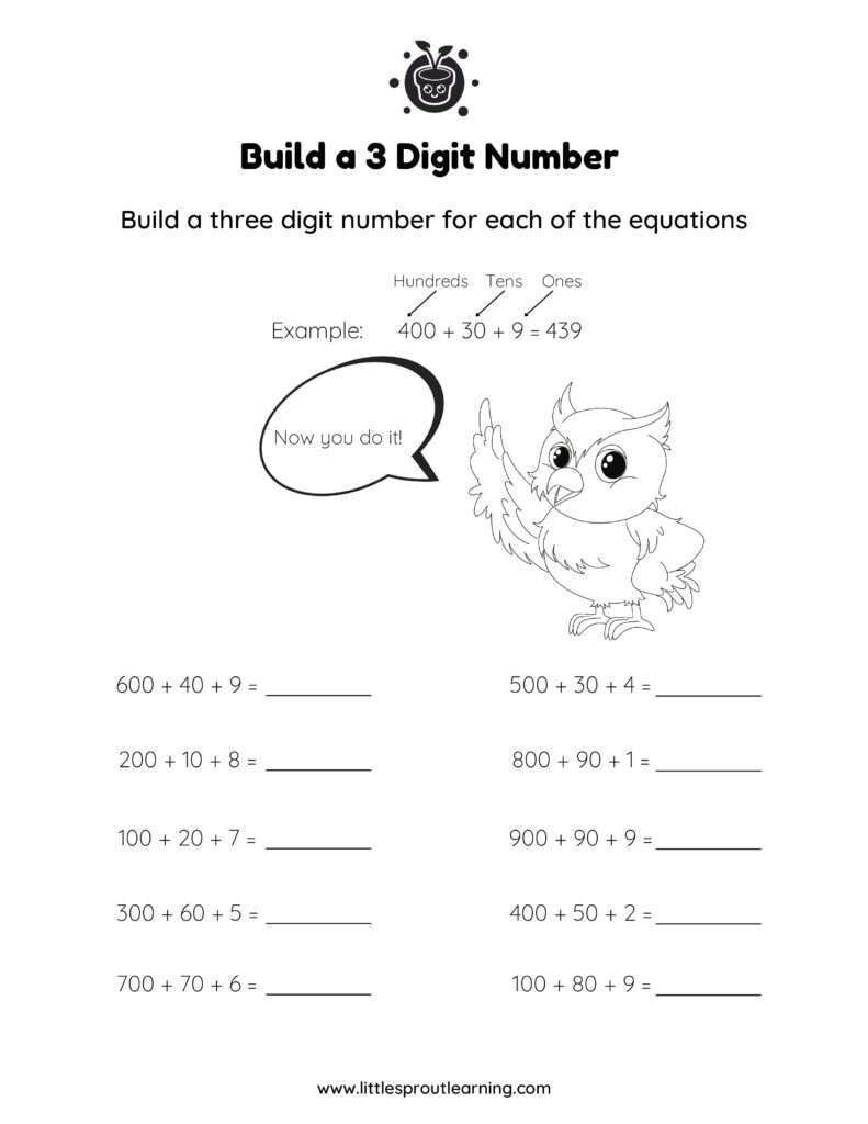 Grade 2 Place Values Worksheet: Build A 3 Digit Number