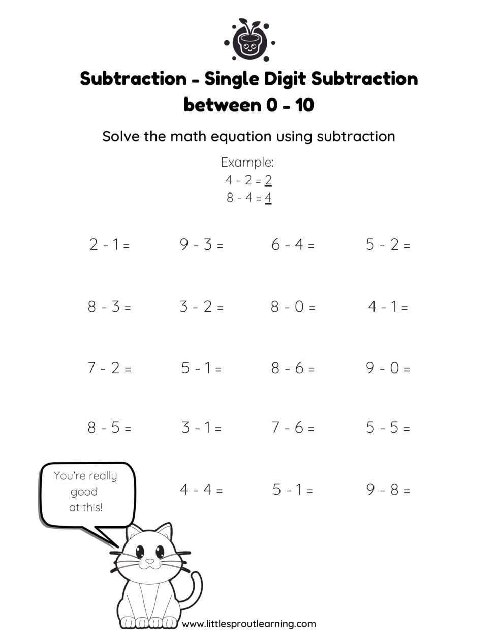 Grade 2 Single Digit Subtraction Worksheet Between 0 10 Grade 2 Single Digit Subtraction Worksheet Between 0 10