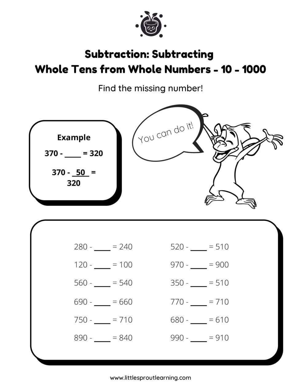 Subtract Whole Tens From Whole Tens Within 0 1 000
