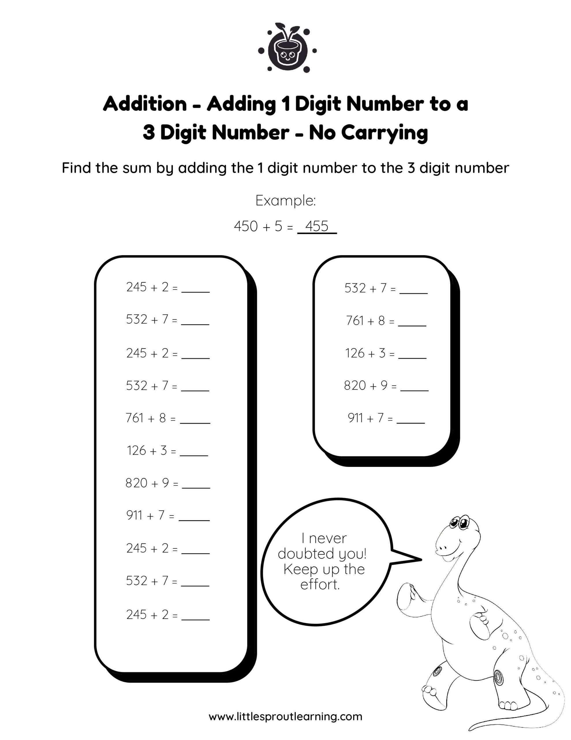 Adding Single Digit Numbers To 3 Digit Numbers
