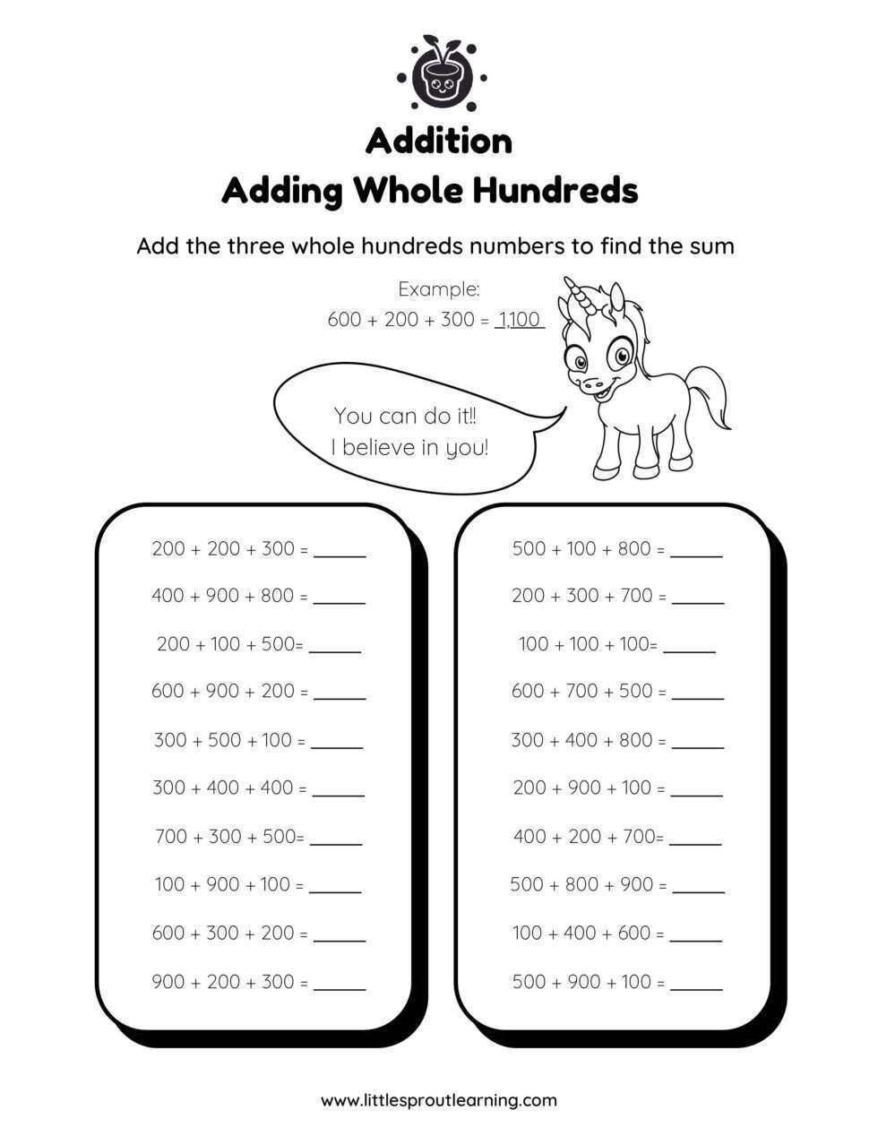 Finding The Missing Number Addition With Whole Tens Finding The Missing Number Addition With Whole Tens