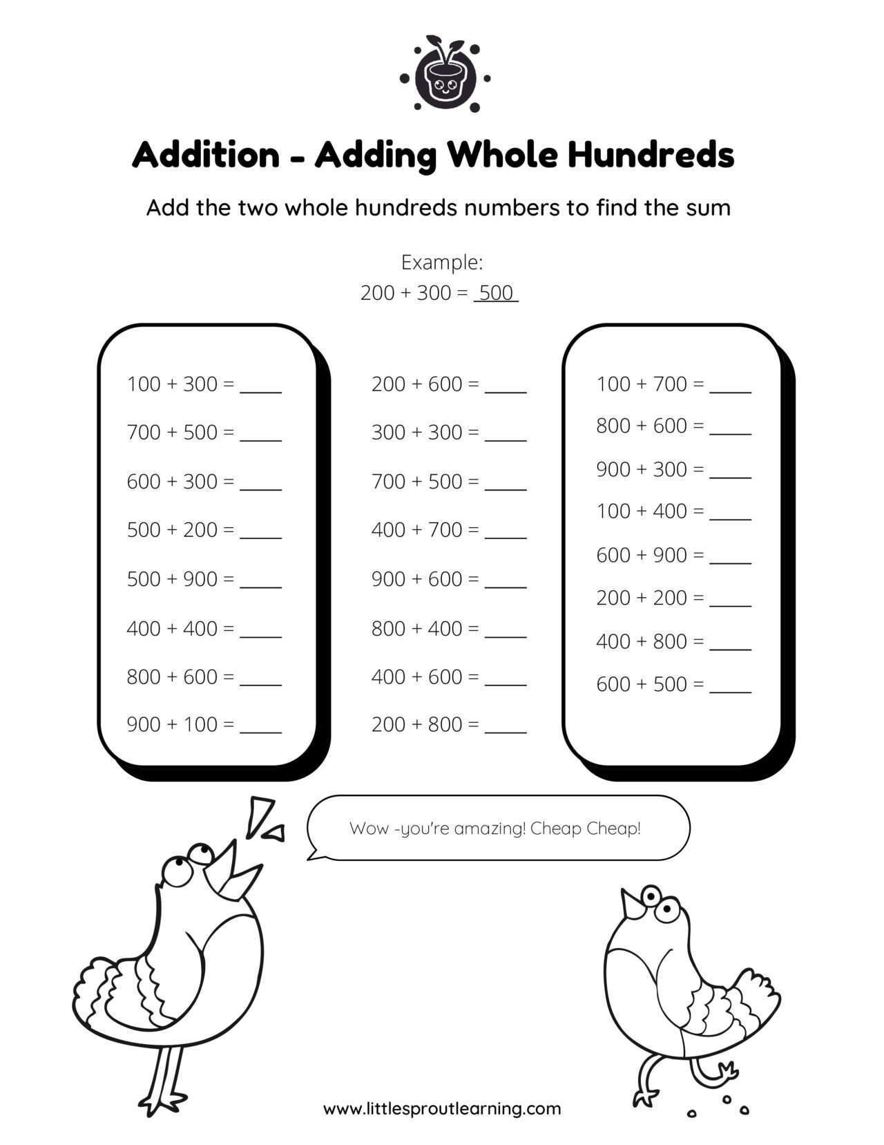 Grade 3 Addition Worksheet Adding Whole Hundreds