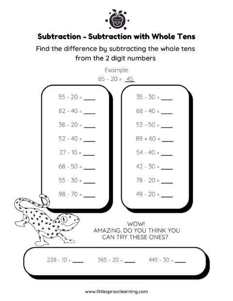 Subtraction With Whole Tens From 2 Digit Numbers