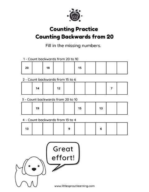 Counting Backwards From 20 | Little Sprout Art