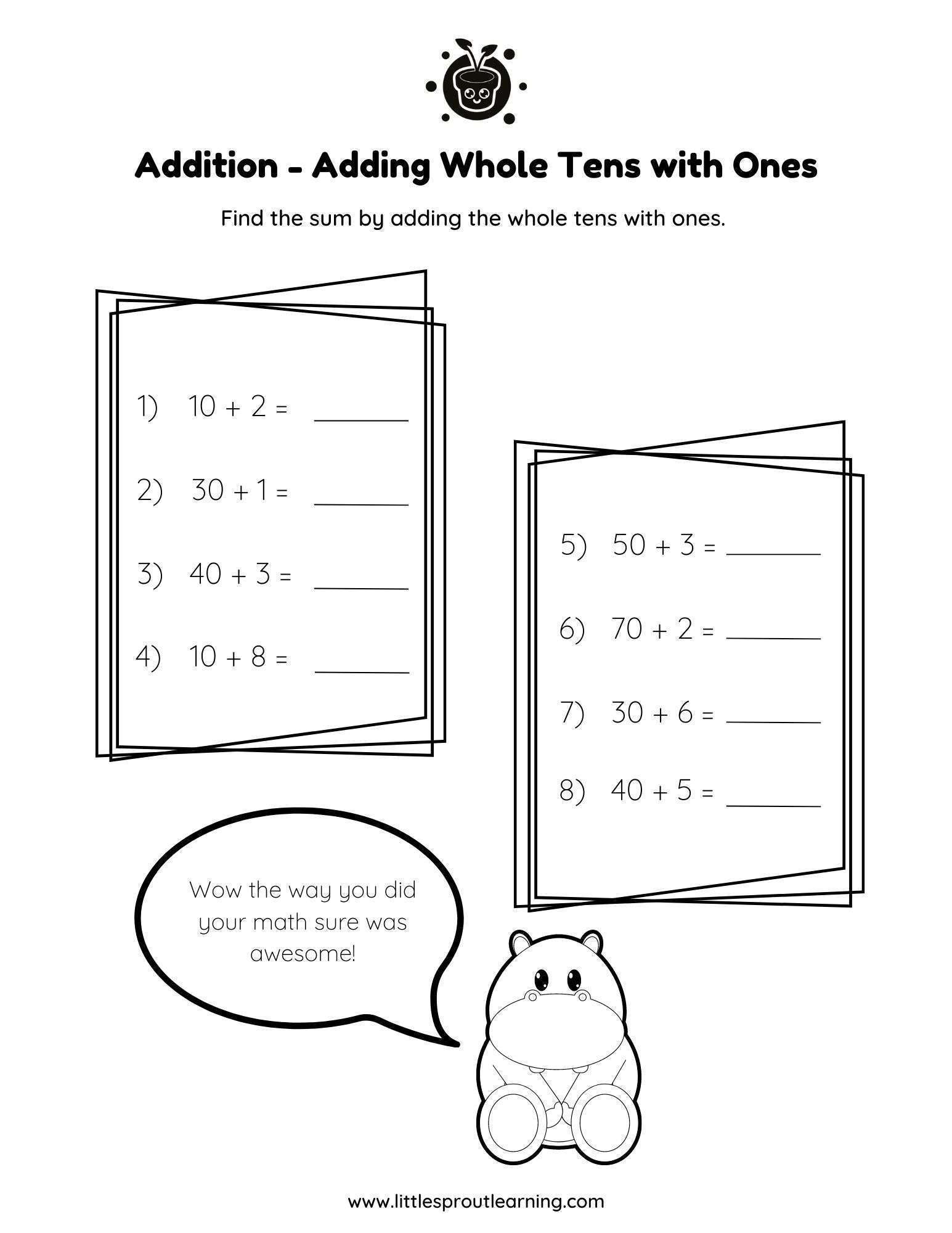 Grade 1 Place Values Adding Whole Tens With Ones Worksheet