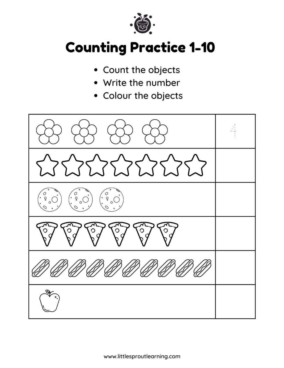 Counting Practice Worksheet Count Objects And Write Number