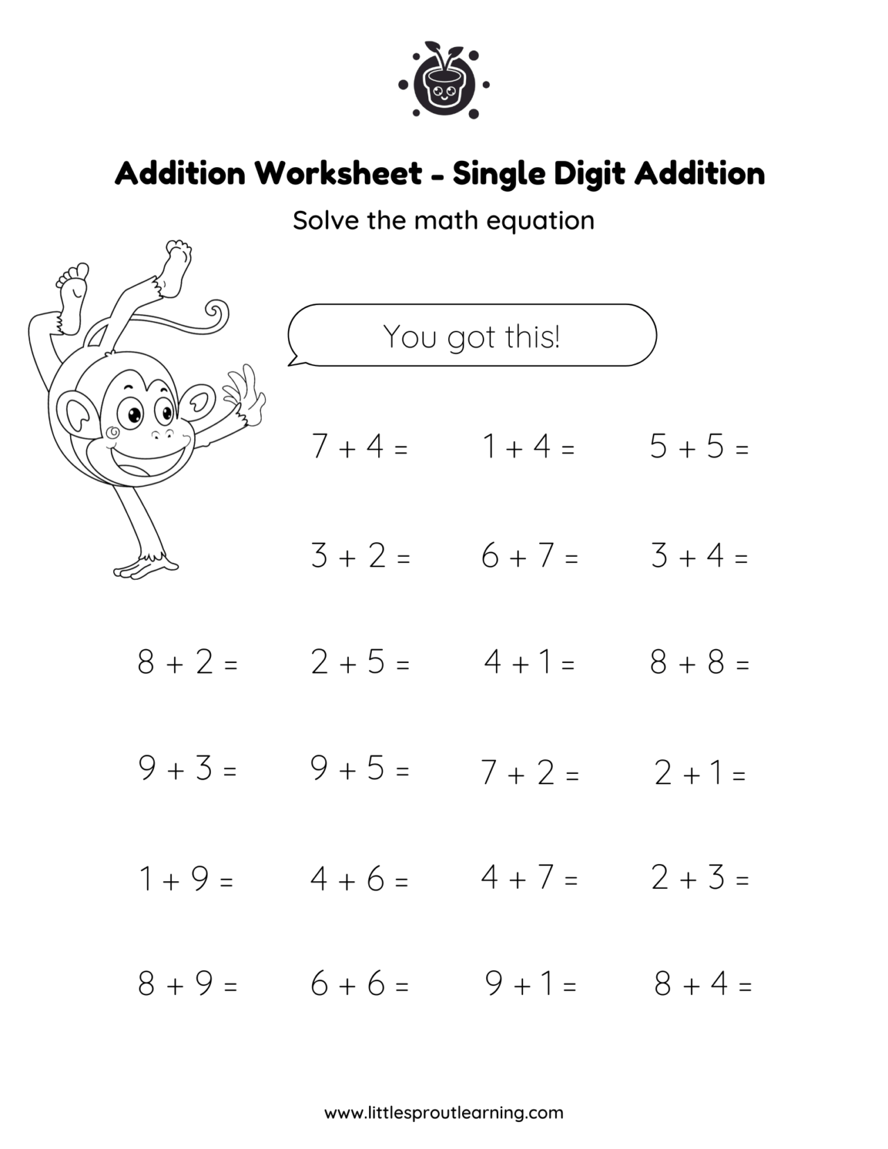 Addition With Single Digit Numbers Little Sprout Art Addition With Single Digit Numbers Little Sprout Art