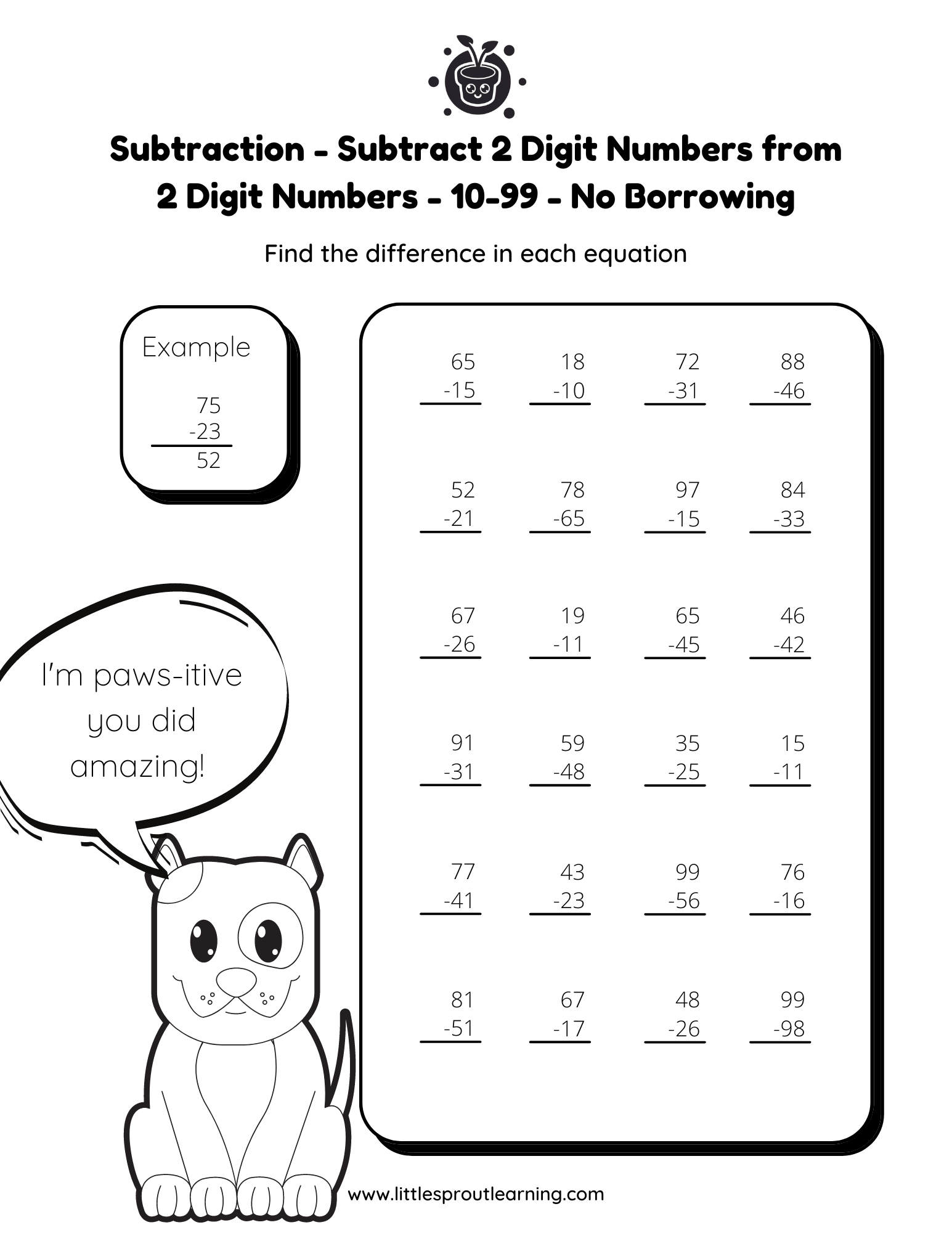 Best Subtraction Worksheet Subtracting 2 Digit Numbers