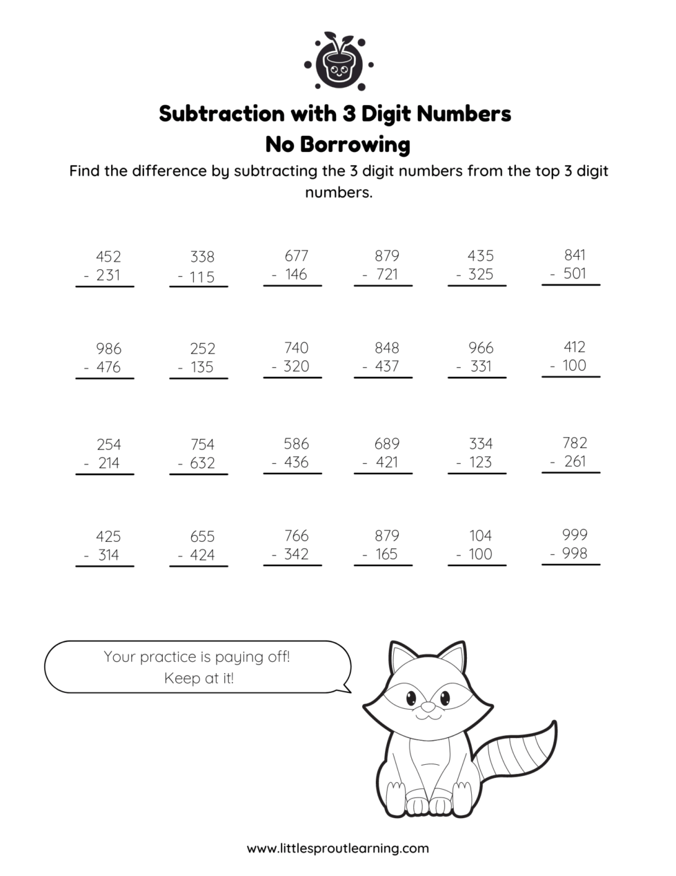 Subtracting 3 Digit Numbers | Little Sprout Art