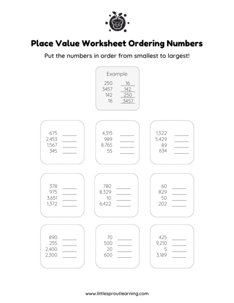 Place Values Worksheet Ordering Numbers - Little Sprout Art