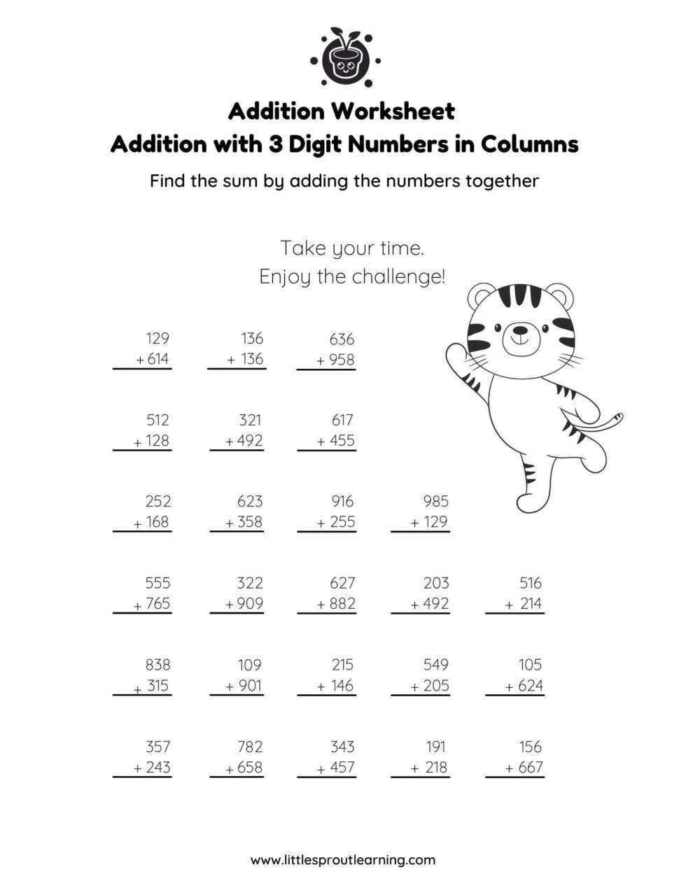 Adding 3 Digit Numbers Columns Little Sprout Art
