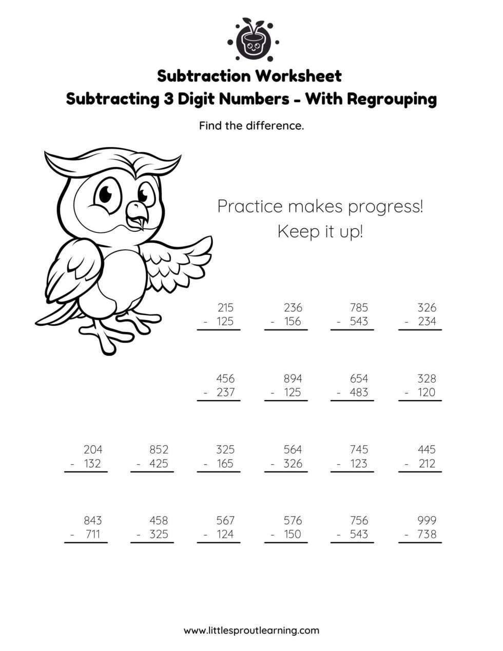 Subtracting 3 Digit Numbers Regrouping Little Sprout Art Subtracting 3 Digit Numbers Regrouping Little Sprout Art