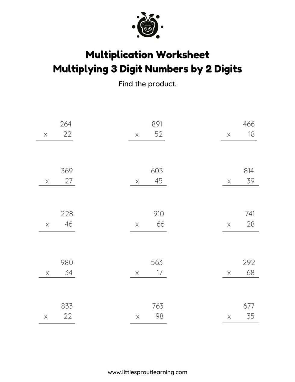 Multiplying 3 Digit Numbers By 2 Digits Little Sprout Art
