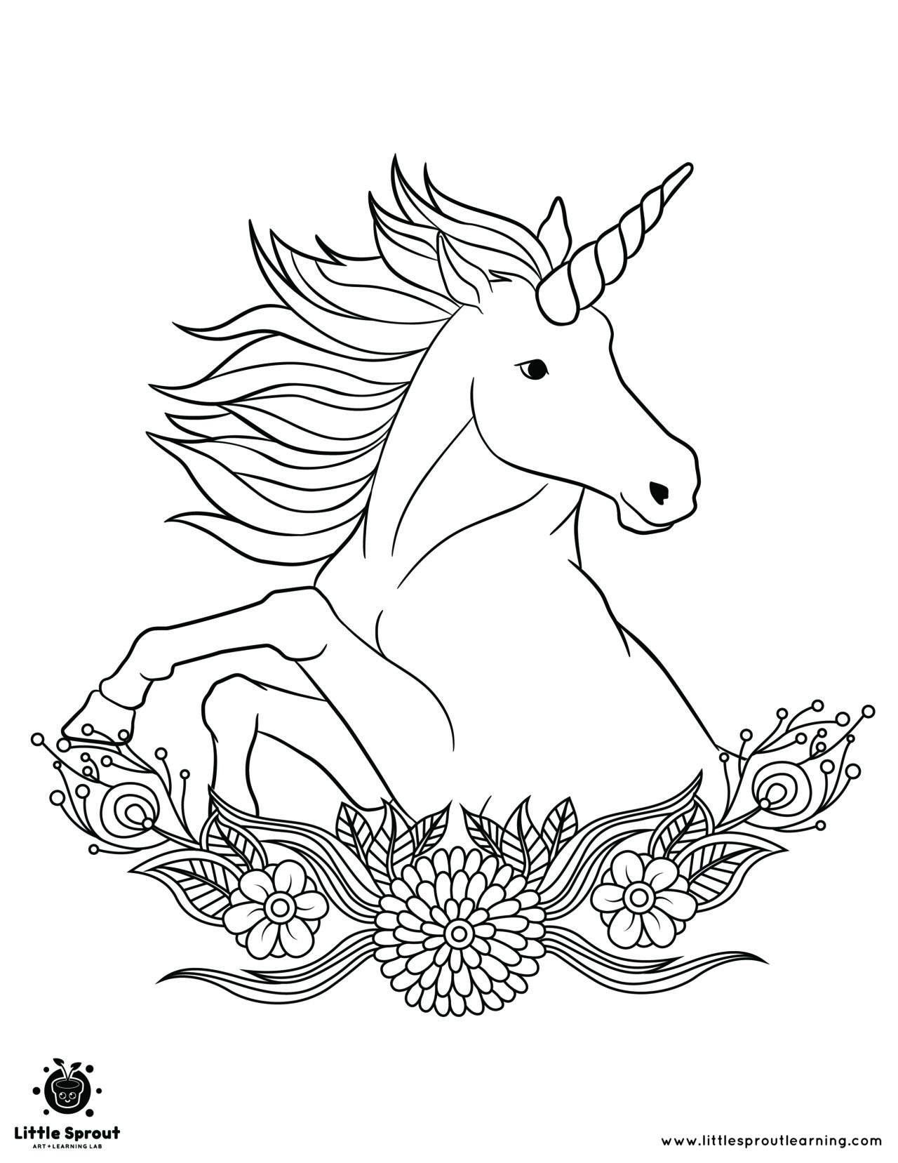 Portrait Unicorn Coloring Page - Little Sprout Learning