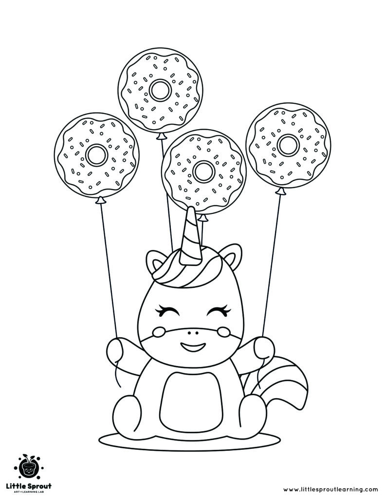 Unicorn Donut Balloons Coloring Page - Little Sprout Art + Learning Lab