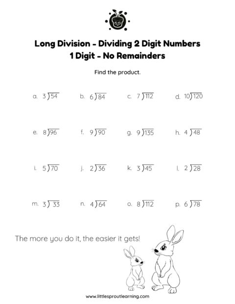Grade 4 Long Division - Dividing 2 Digit Numbers - 1 Digit - No ...
