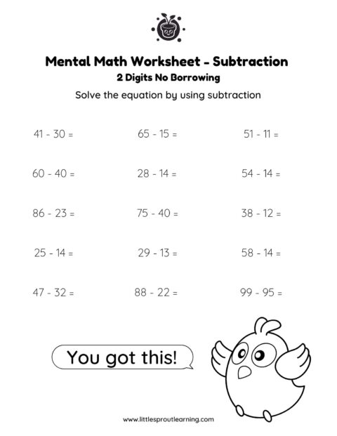 Best Two Digit Mental Math Worksheets - Little Sprout Art + Learning Lab