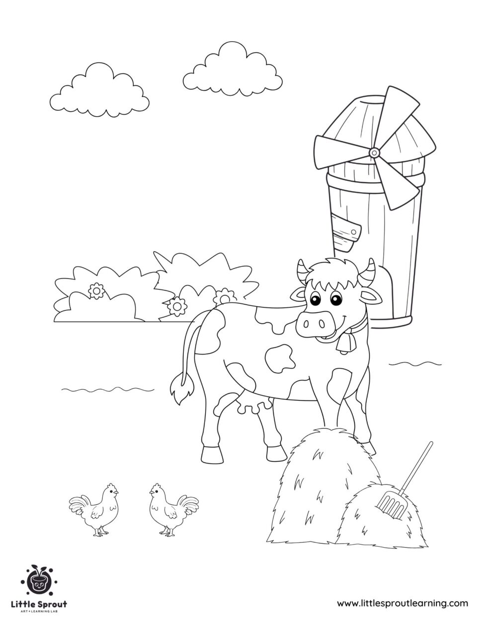 Farm Animal Cow Coloring Page - Little Sprout Art + Learning Lab
