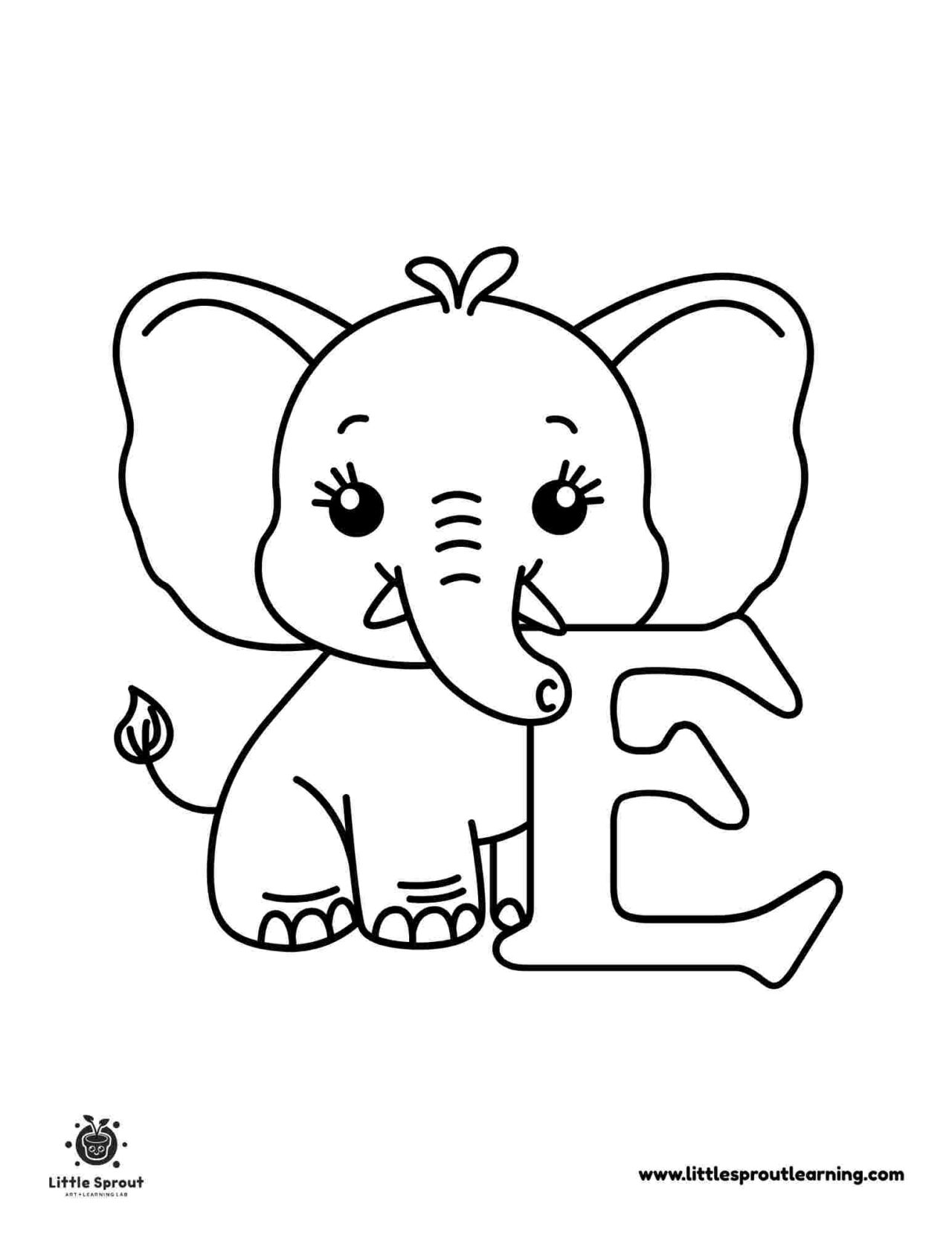 E Is For Elephant Alphabet Coloring Page - Little Sprout Art + Learning Lab