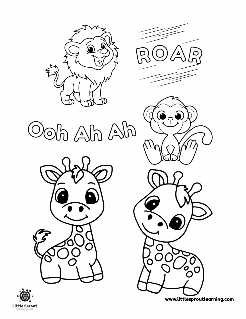 Lion, Monkey, And Giraffes Coloring Page - Little Sprout Art + Learning Lab