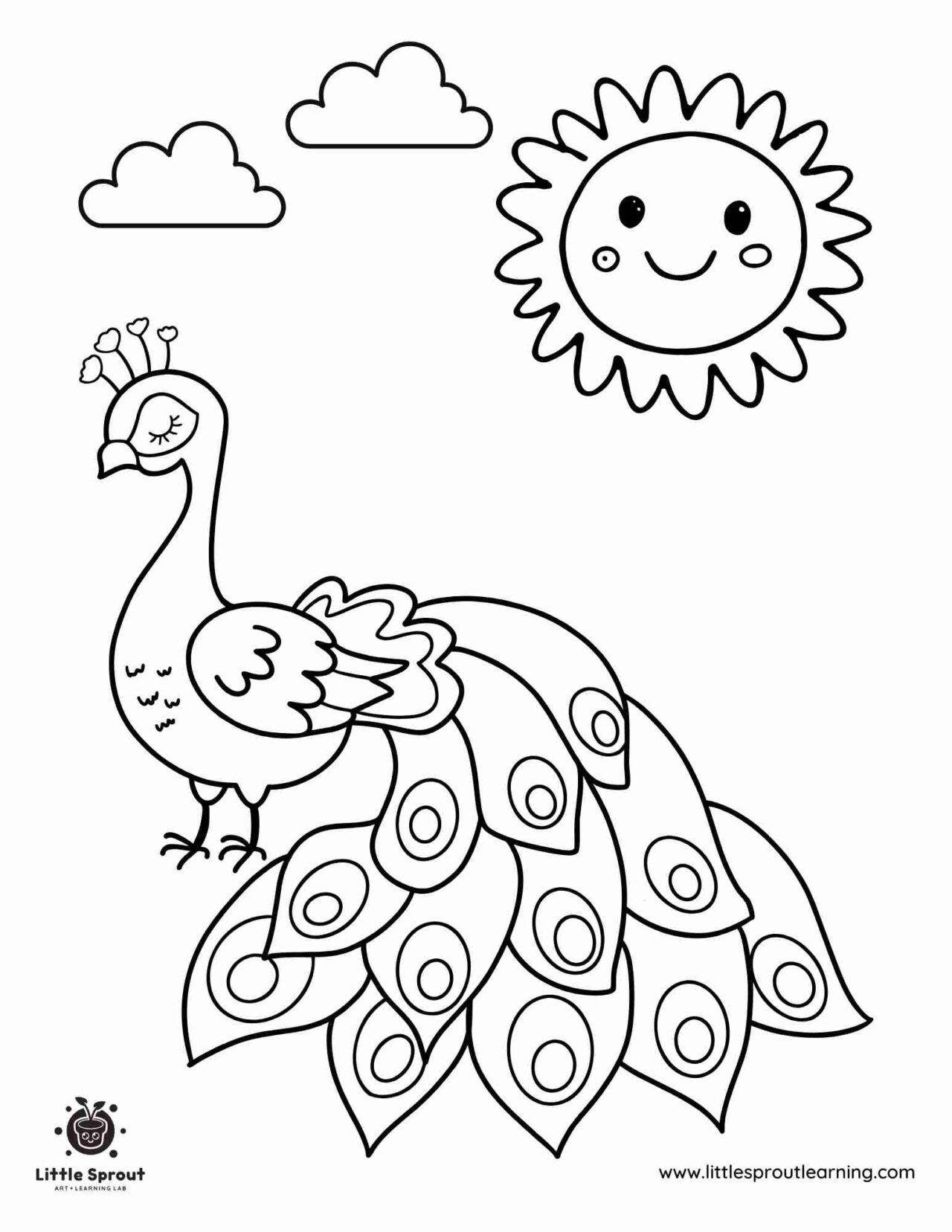 Peacock Coloring Page For Preschoolers - Little Sprout Art + Learning Lab