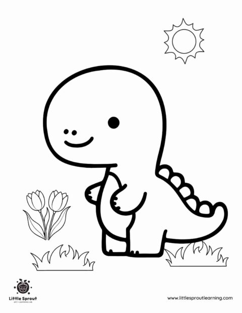 Cute Dinosaur Coloring Page - Little Sprout Art + Learning Lab