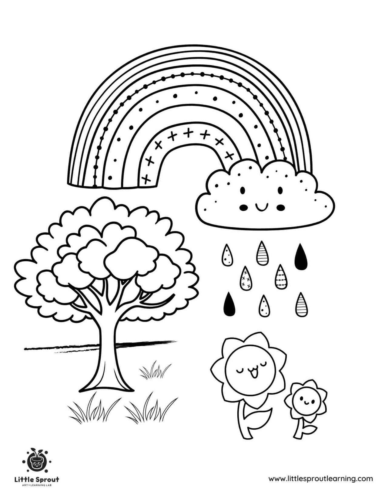 Happy Flower Rainbow Coloring Page - Little Sprout Art + Learning Lab