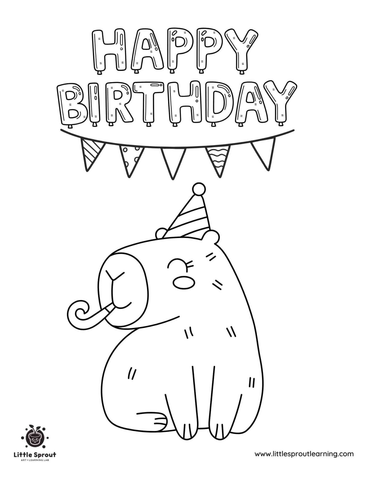 Happy Birthday Capybara Coloring Page - Little Sprout Art + Learning Lab
