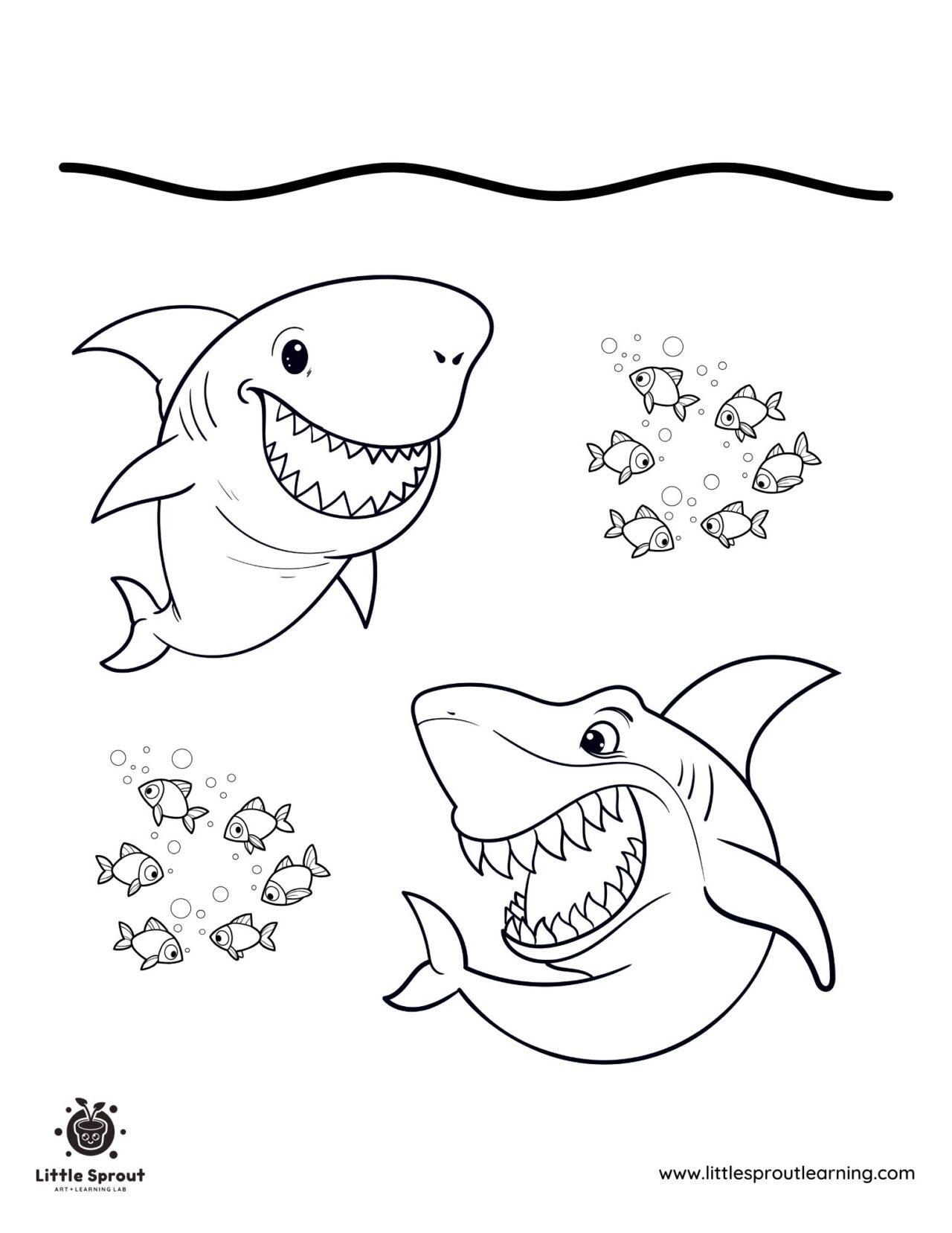 Fish And Sharks Coloring Page - Little Sprout Art + Learning Lab