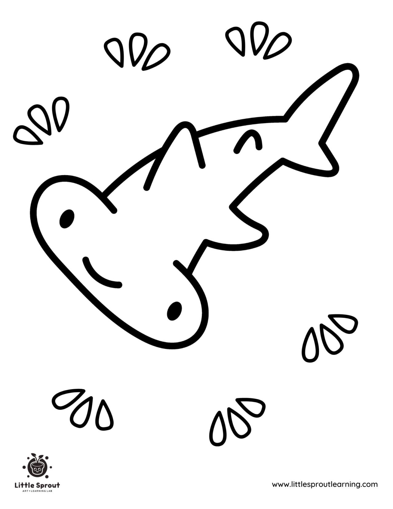 Kawaii Hammer Head Shark Coloring Page - Little Sprout Art + Learning Lab