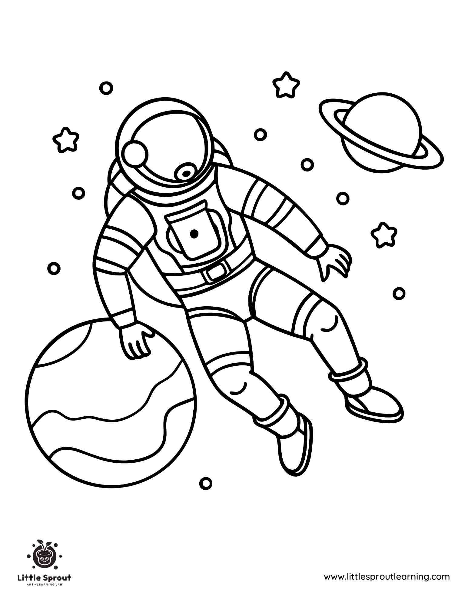 Astronaut In Space Coloring Page - Little Sprout Art + Learning Lab