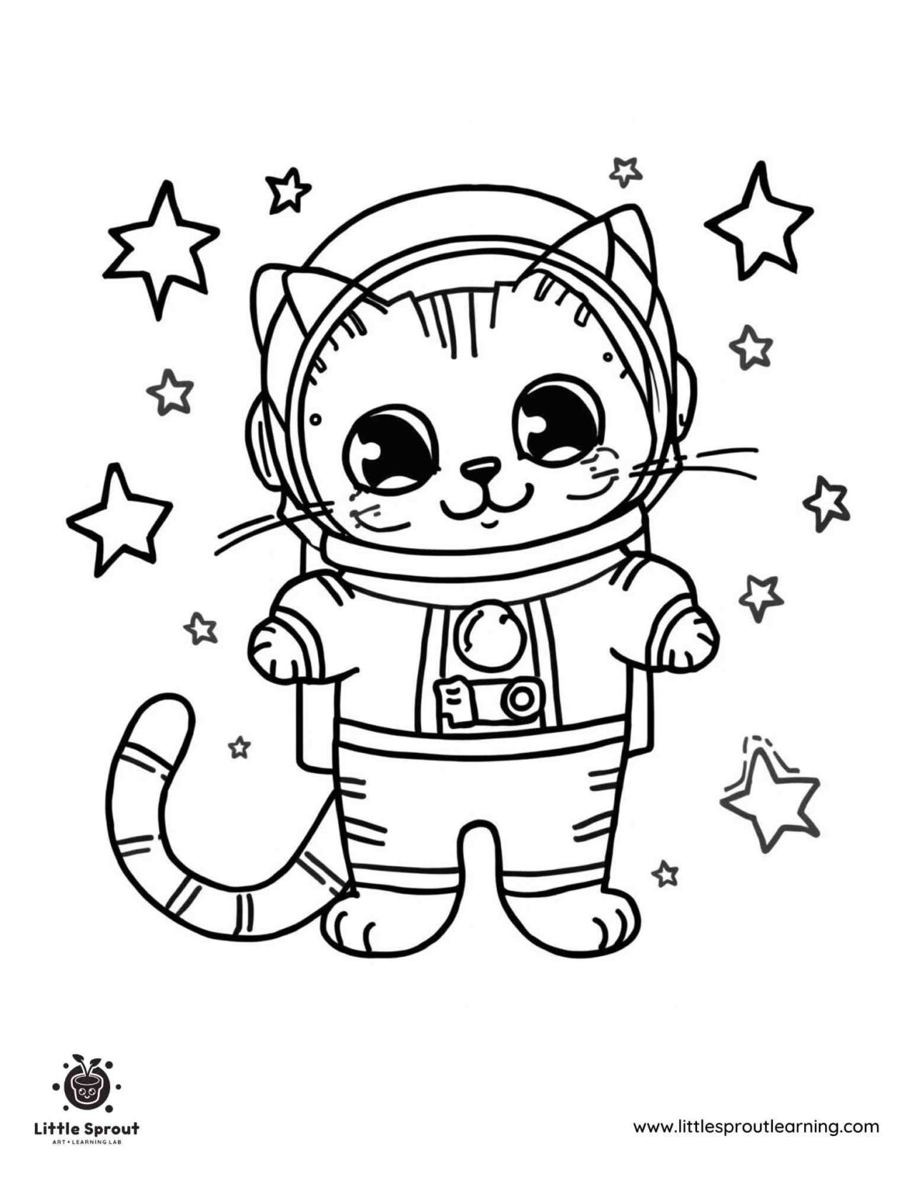 Cat Astronaut Coloring Page - Little Sprout Art + Learning Lab