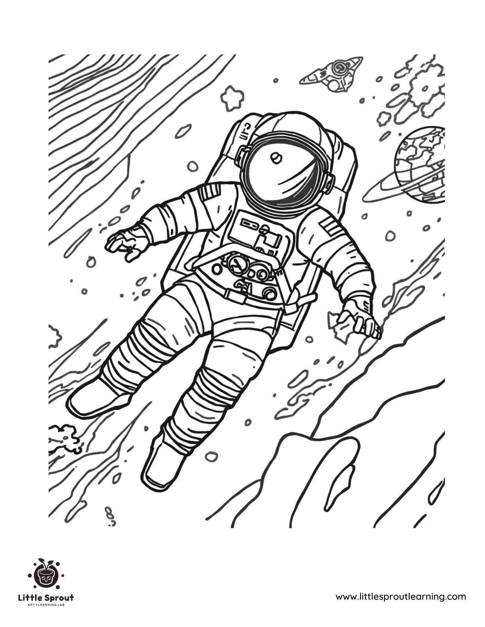 Space Astronaut Coloring Page - Little Sprout Art + Learning Lab